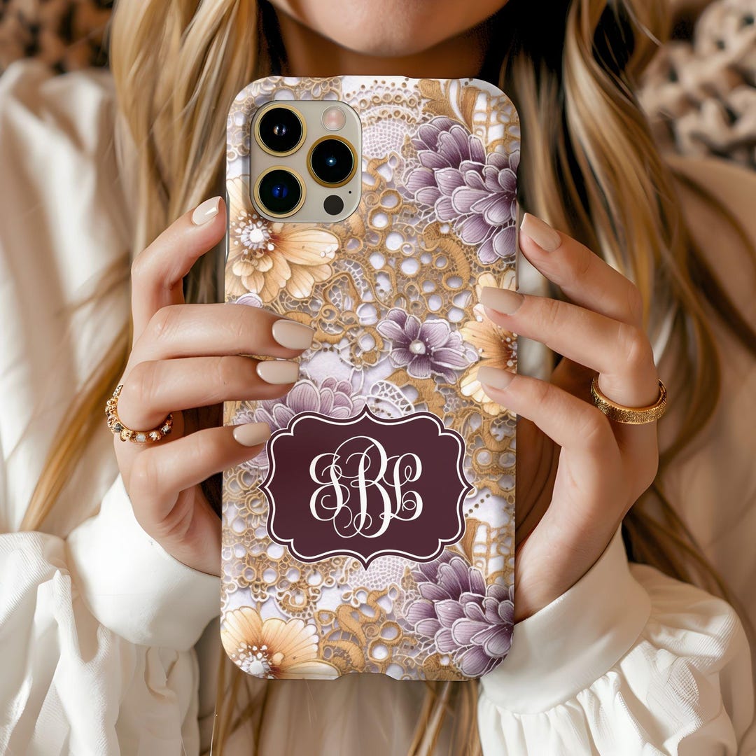 Custom Monogrammed Floral Lace Phone Case for iPhone 16, 15, 14, 13 Pro ...