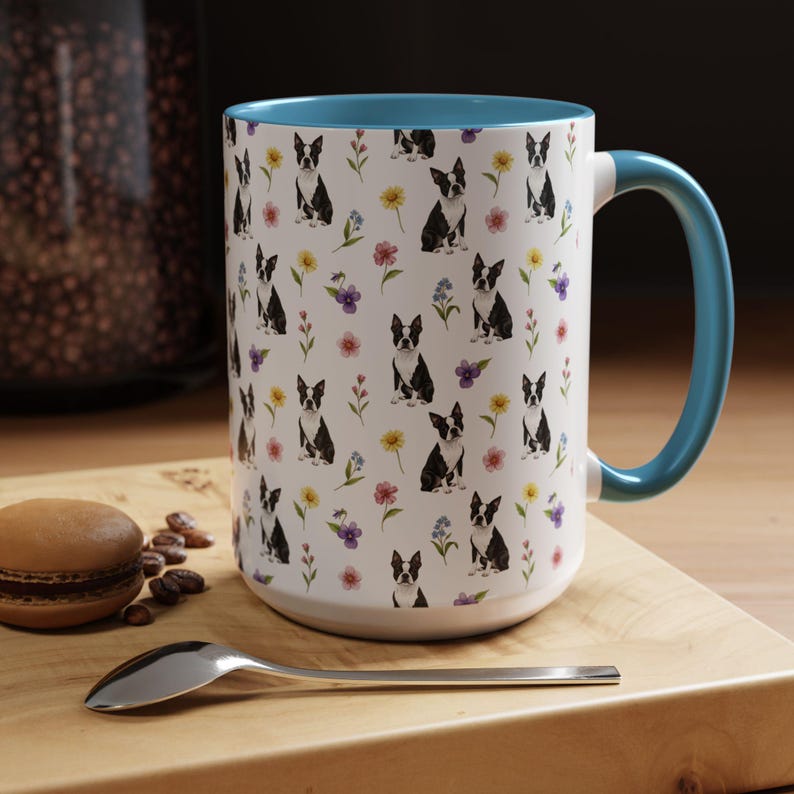 Boston Terrier Floral Accent Coffee Mug, 11oz & 15oz, Dog Tea Cup Gift ...