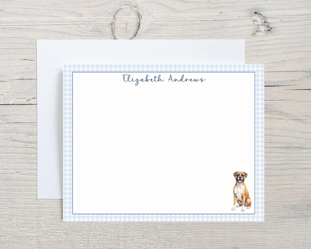 Personalized Boxer Note Card Set, Custom Gingham Dog Thank You Cards - Etsy