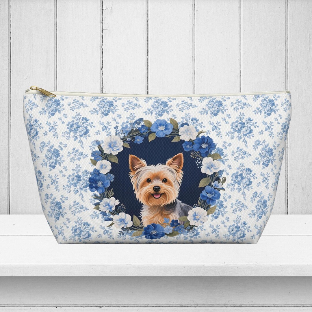 Yorkshire Terrier Dog Cosmetics Bag, Blue Floral Travel Pouch - Etsy