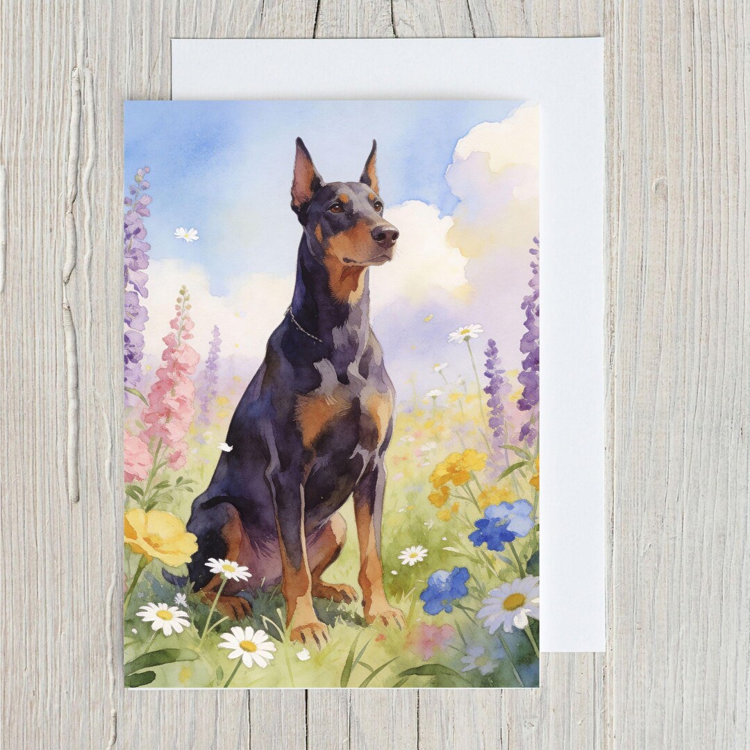 Doberman Pinscher Dog Watercolor Dog Greeting Birthday Cards, Blank ...