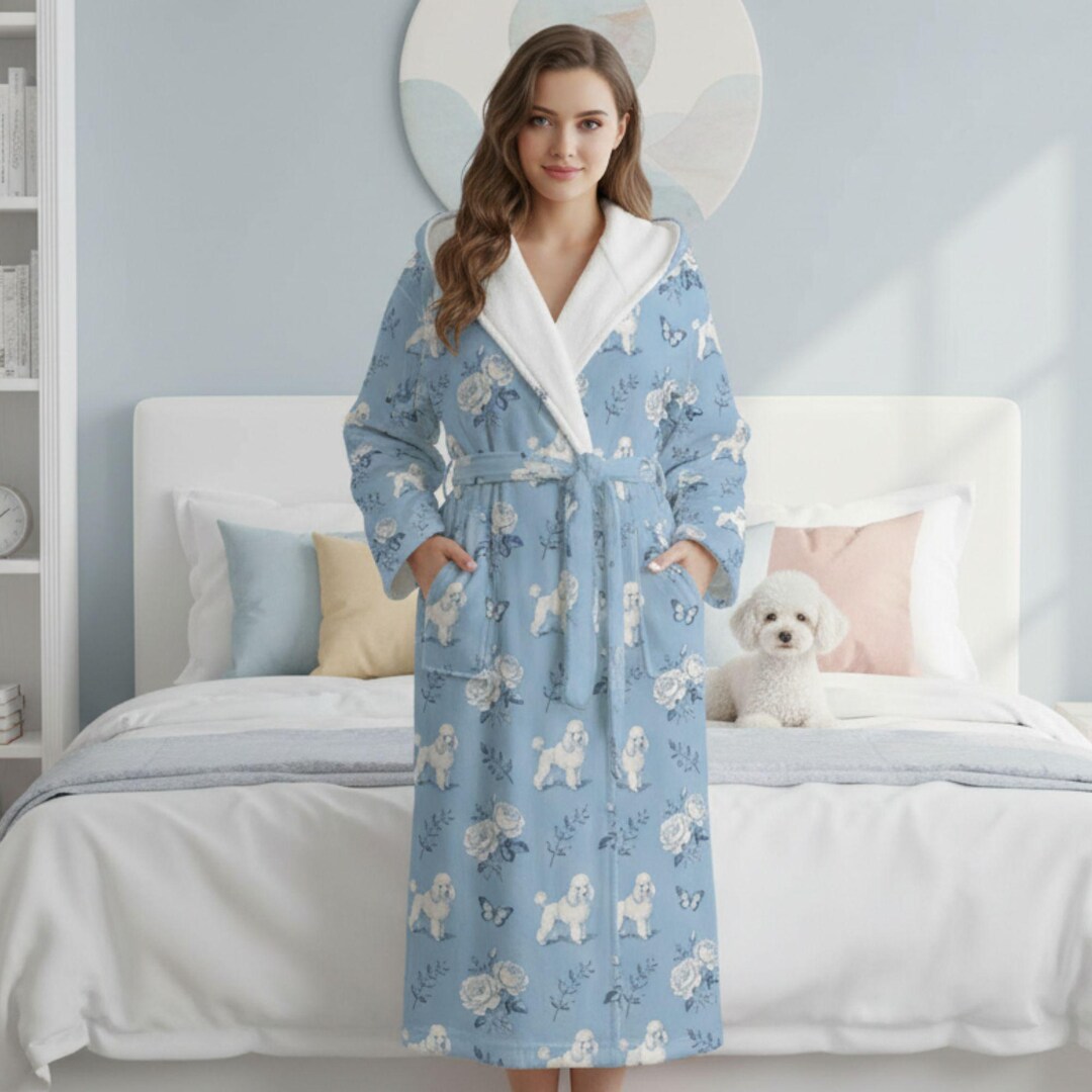 Poodle Dog Toile De Jouy Pattern Robe, Fleece Loungewear Gift for Her ...