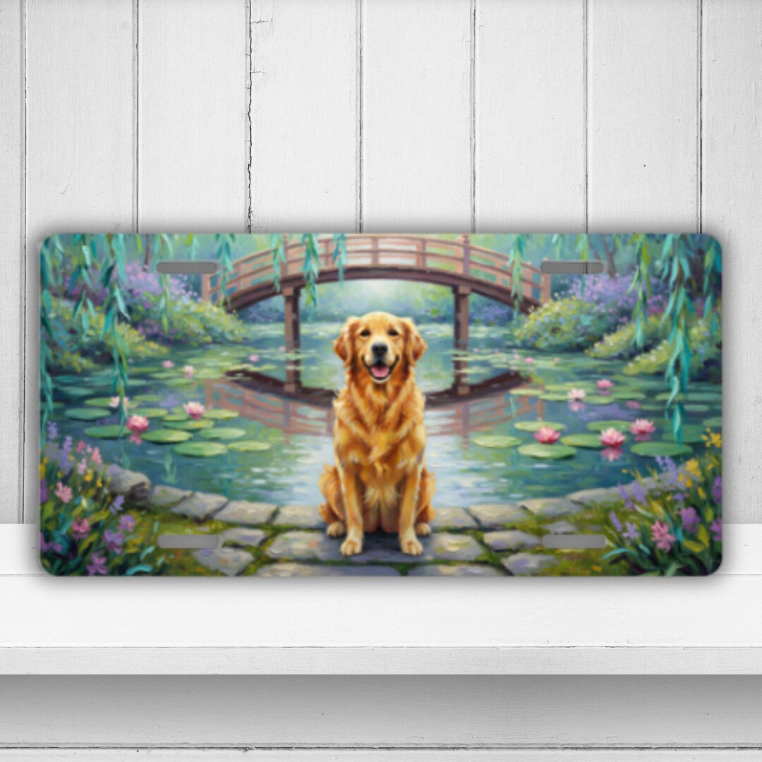 Golden Retriever Dog License Plate, Monet Lily Pond Art, Dog Mom Gift ...