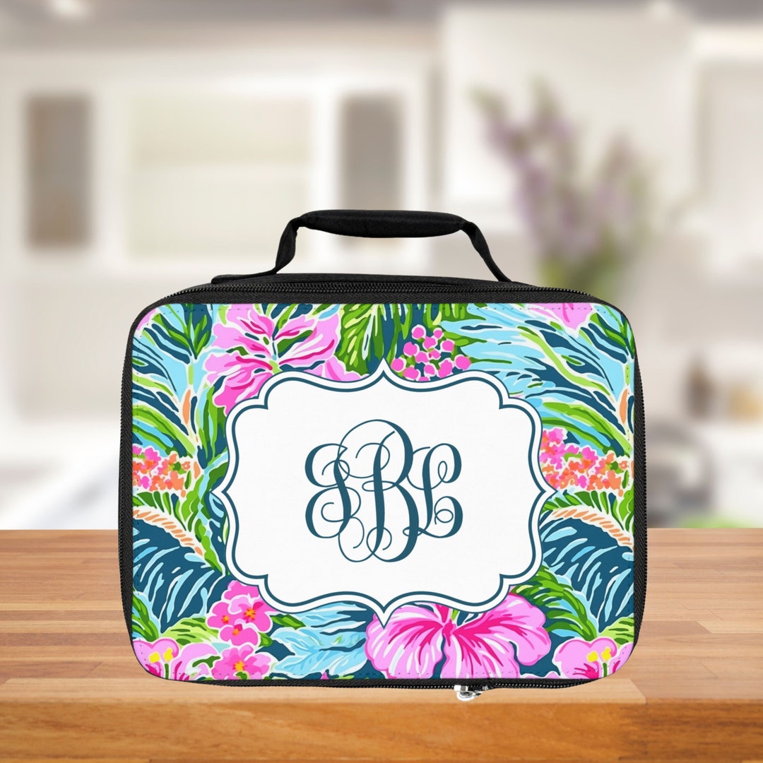 Preppy Floral Lunch Bag, Custom Lunch Tote, Monogram Lunch Bag, Work ...