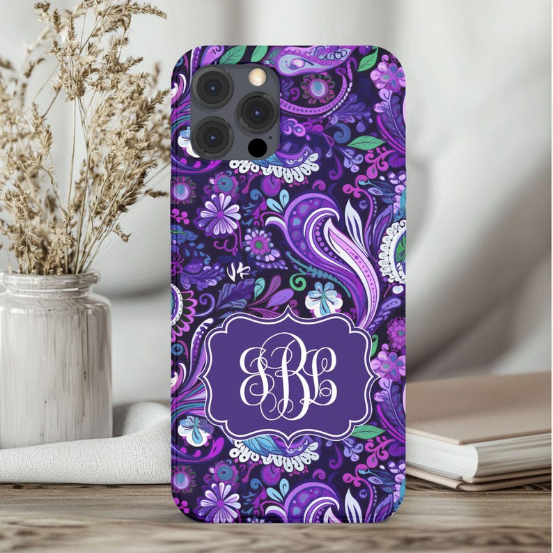 Personalized Purple Paisley Pattern Phone Case Custom Funky Boho Cover ...