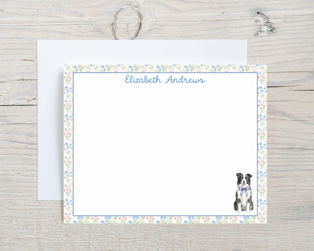 Personalized Border Collie Note Card Set, Custom Grandmillennial Floral ...
