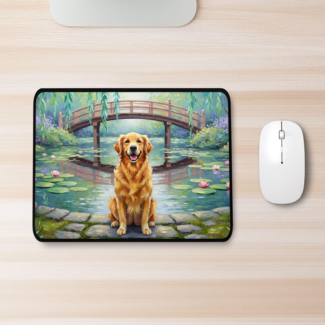 Golden Retriever Mouse Pad, Monet Dog Art, Pastel Garden Desk Decor - Etsy