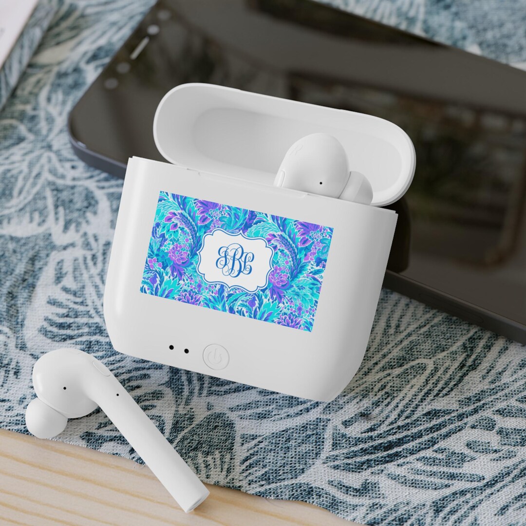 Personalized Floral Wireless Earbuds With Case, Floral Monogram Cover ...