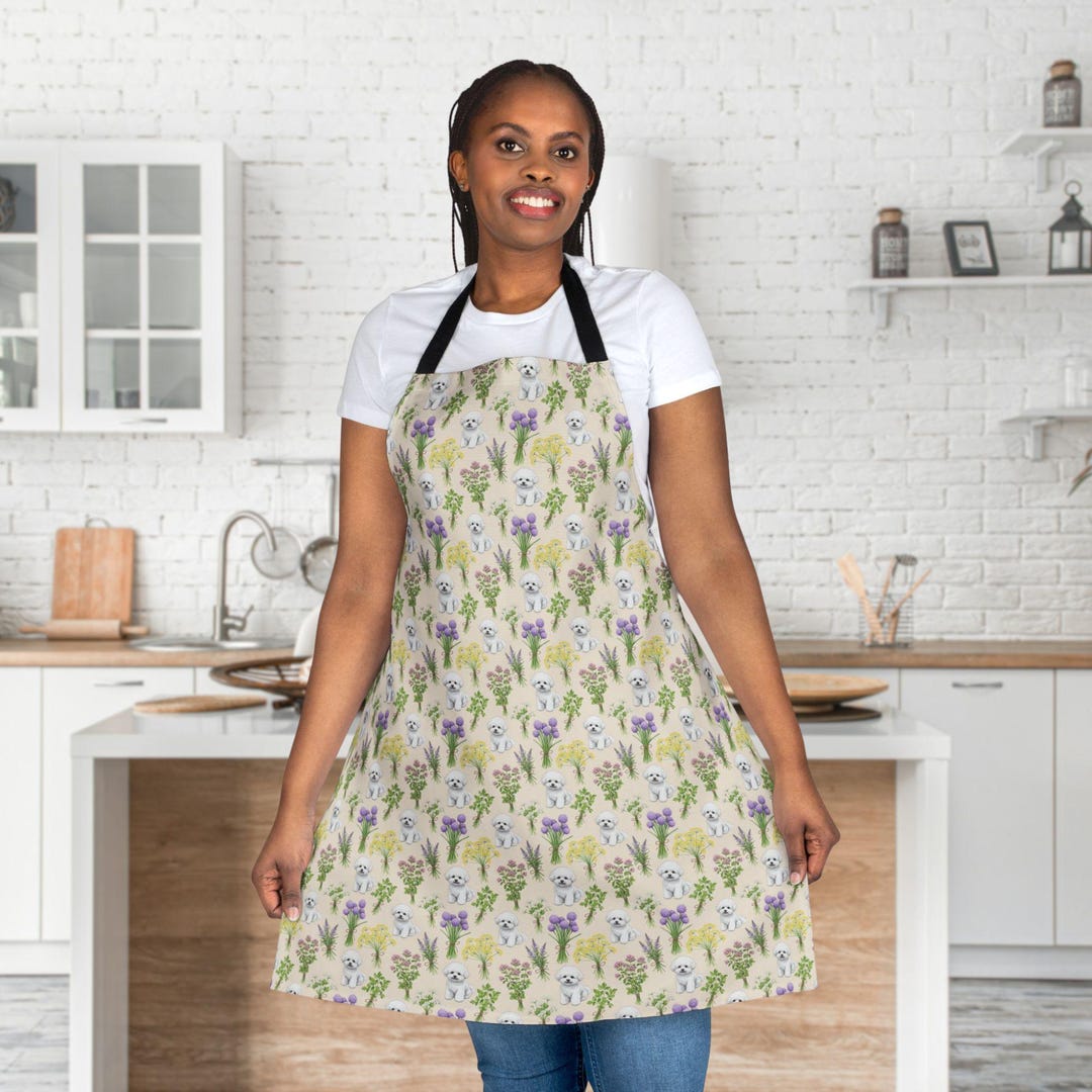 Bichon Frise Dog & Herbs Kitchen Apron, Dog Mom Gift - Etsy