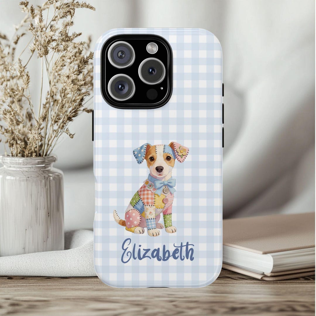 Personalized Jack Russell Terrier Dog Gingham Patchwork Phone Case - Etsy
