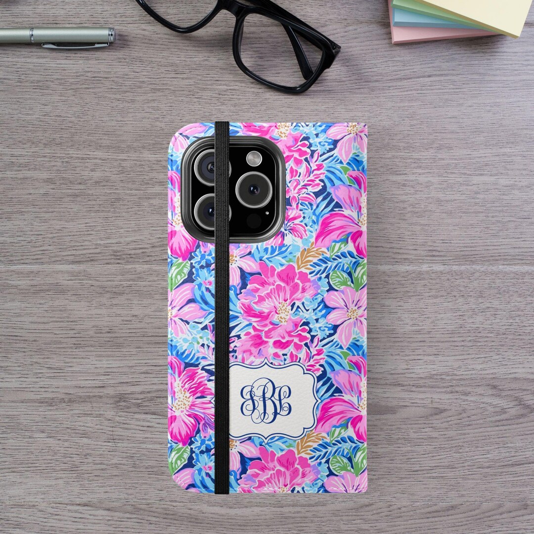 Custom Preppy Floral Wallet Phone Case, Personalized Monogram Lilly P ...