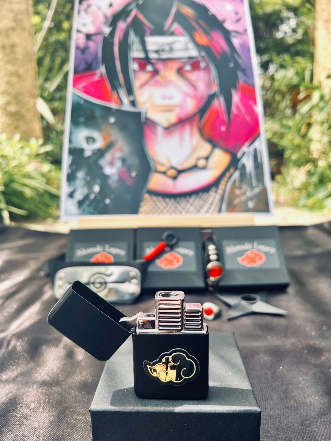 Akatsuki Sharingan Itachi Holographic Jet Flame Lighter in Black Metal ...
