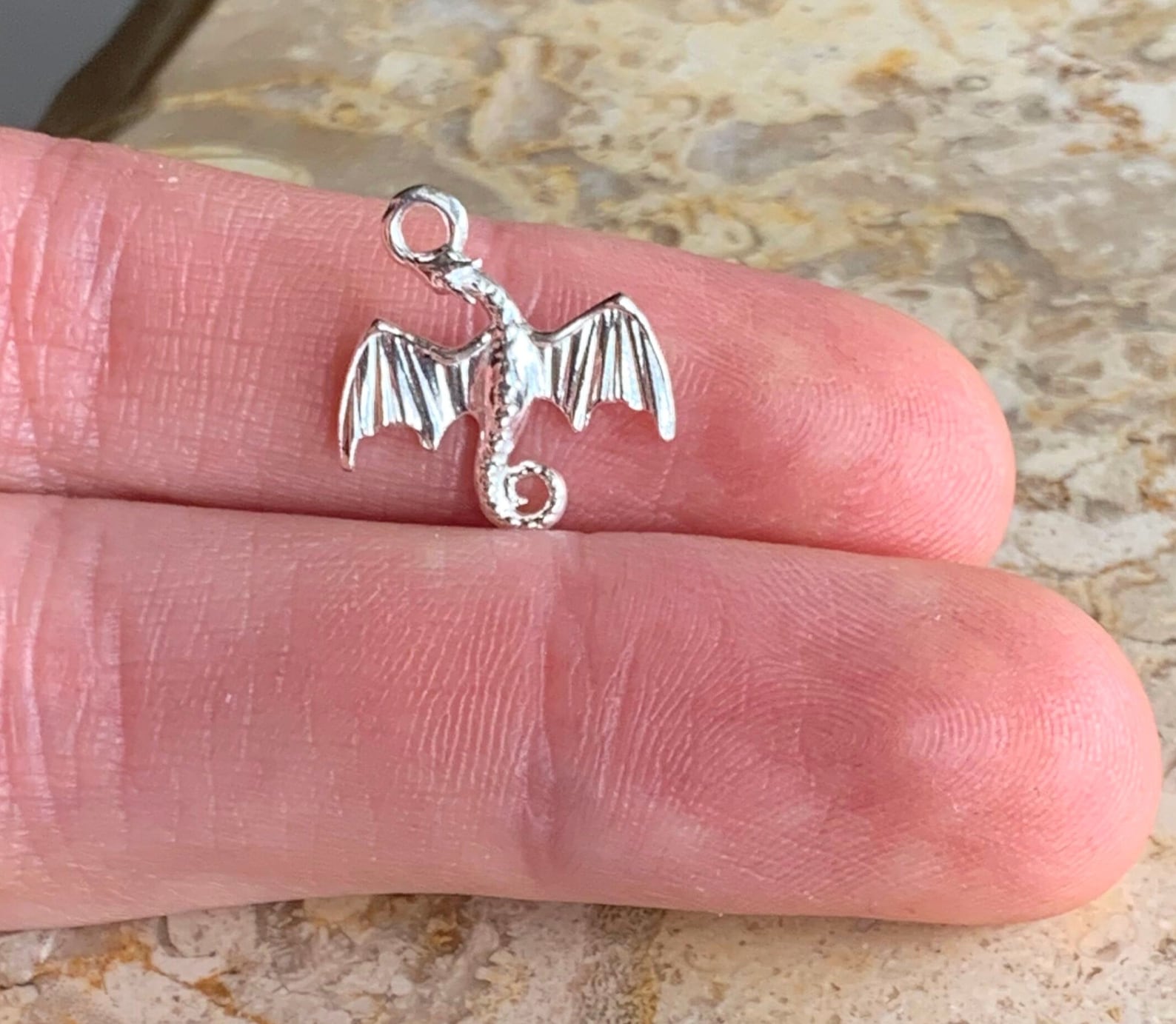 Sterling Dragon Charm. Solid Silver Dragon Charm. Jump Ring Not ...