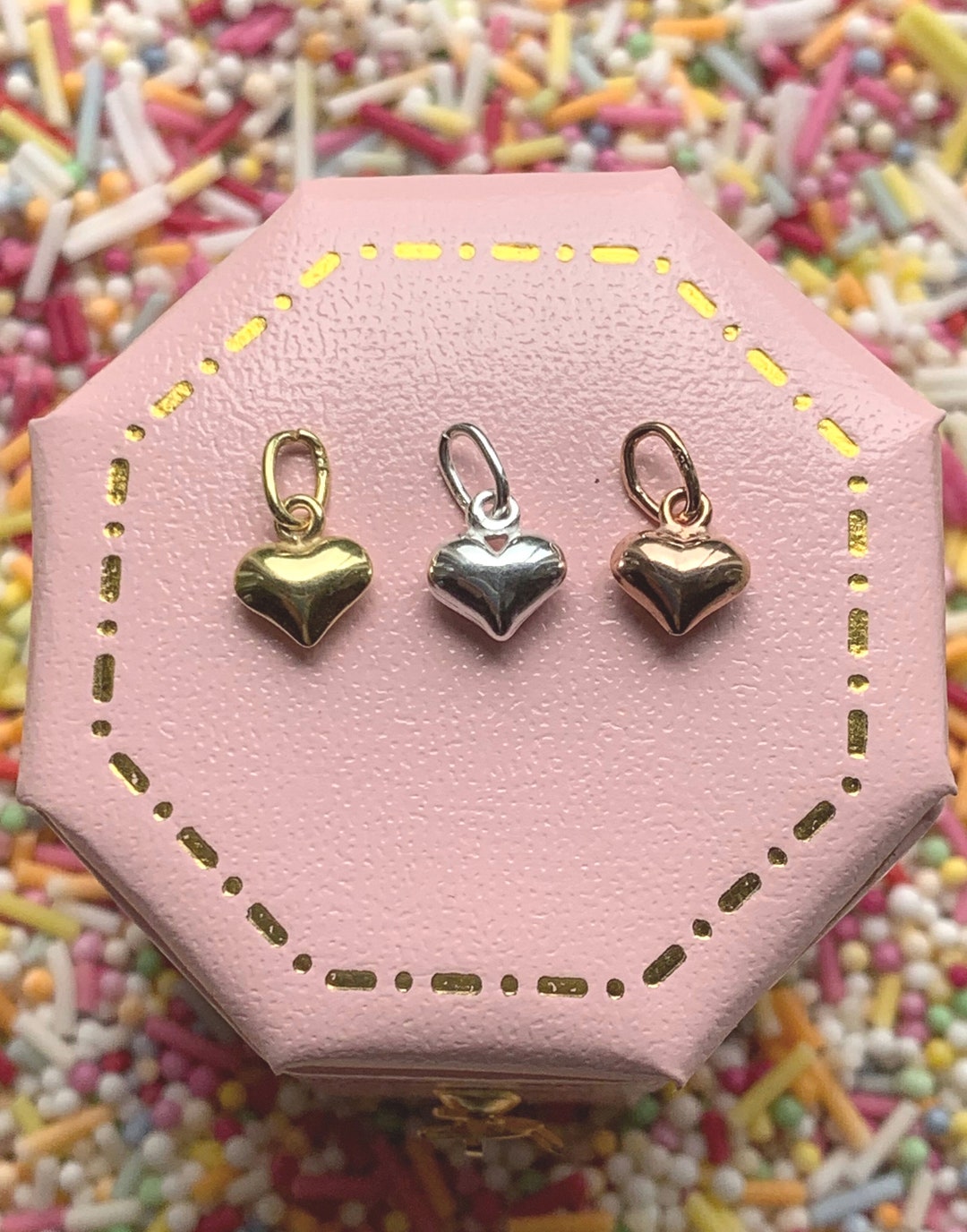 Tiny Puffed Heart Charm. Sterling Silver Dainty Heart Charm. Available ...