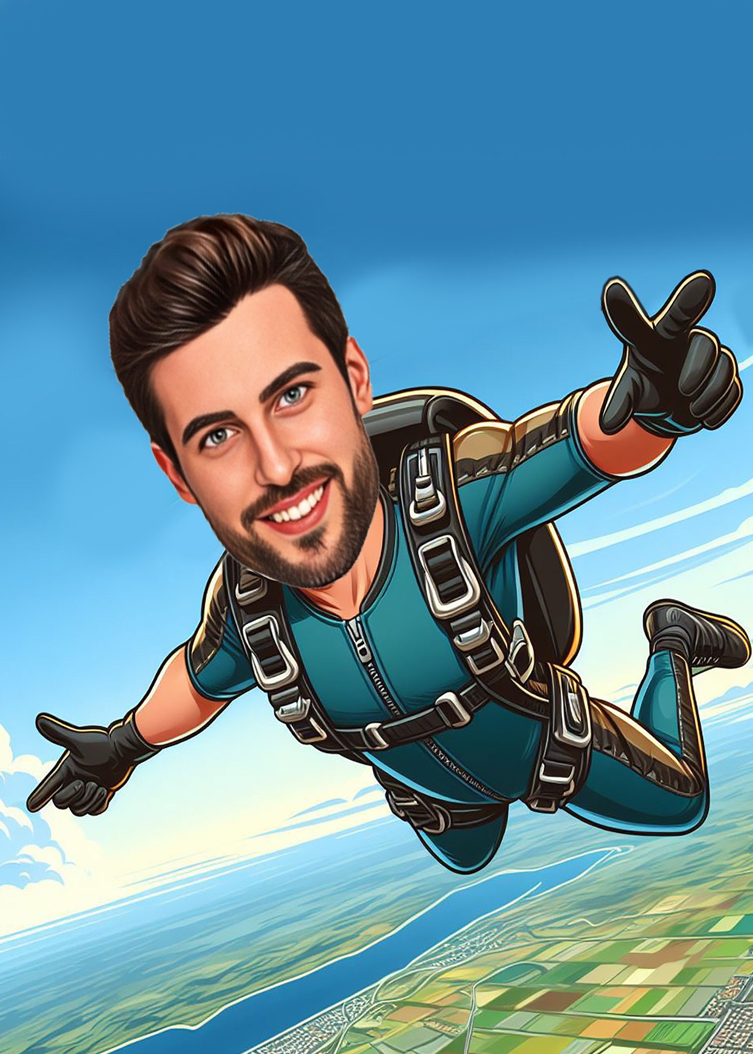 Skydiver Caricature,photo to Cartoon, Cartoon Portrait, Skydiver Gift ...