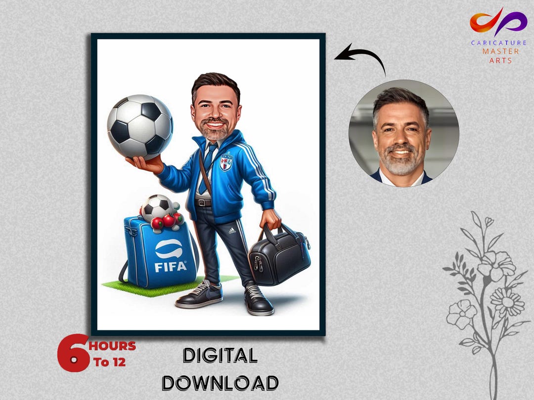 Custom Football Coach Caricature: Personalized Sports Gift (digital ...