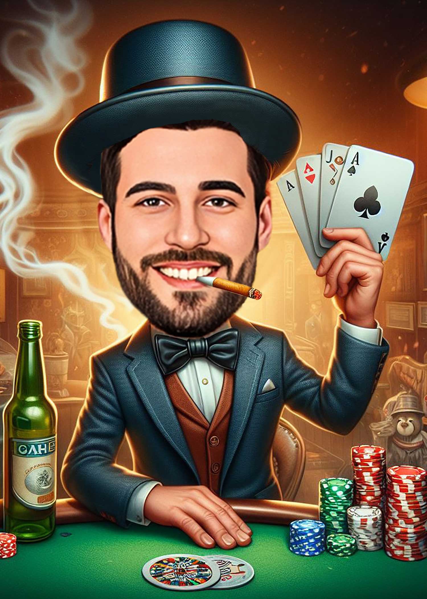 Custom Casino Gambling Caricature Photo to Cartoon Gambler Portrait ...