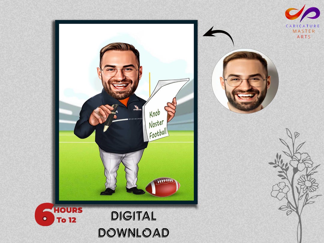 Custom Football Coach Caricature Portrait Athletic Coach Gift for Male ...