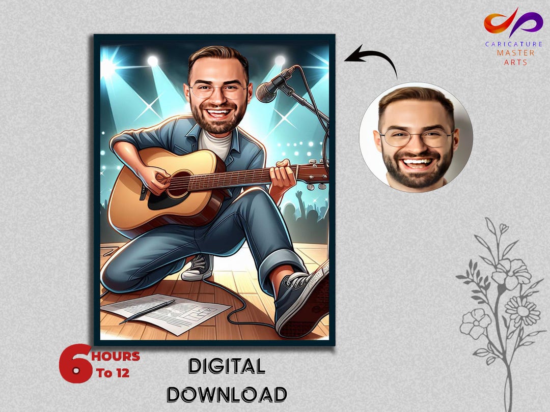 Custom Music Producer Cartoon Portrait Music Guitar Caricature From ...