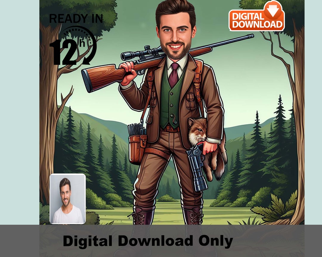 Personalized HUNTER CARICATURE Perfect for Outdoor Enthusiasts Marksmen ...