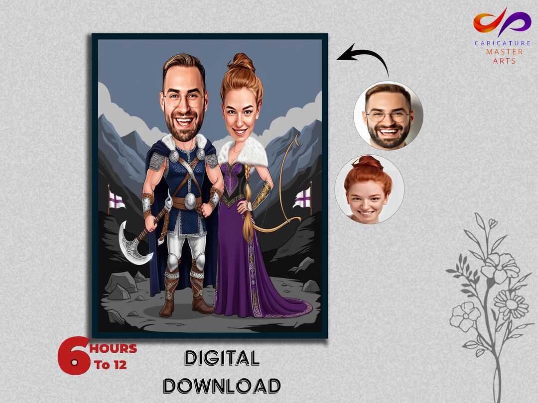 Custom Viking Couple Caricature Male Female Conqueror Warrior Barbarian ...