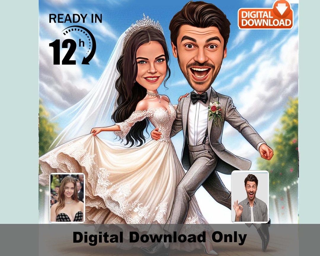 Custom Couple Cartoon Portrait, Couple Portrait, Couple Caricature ...