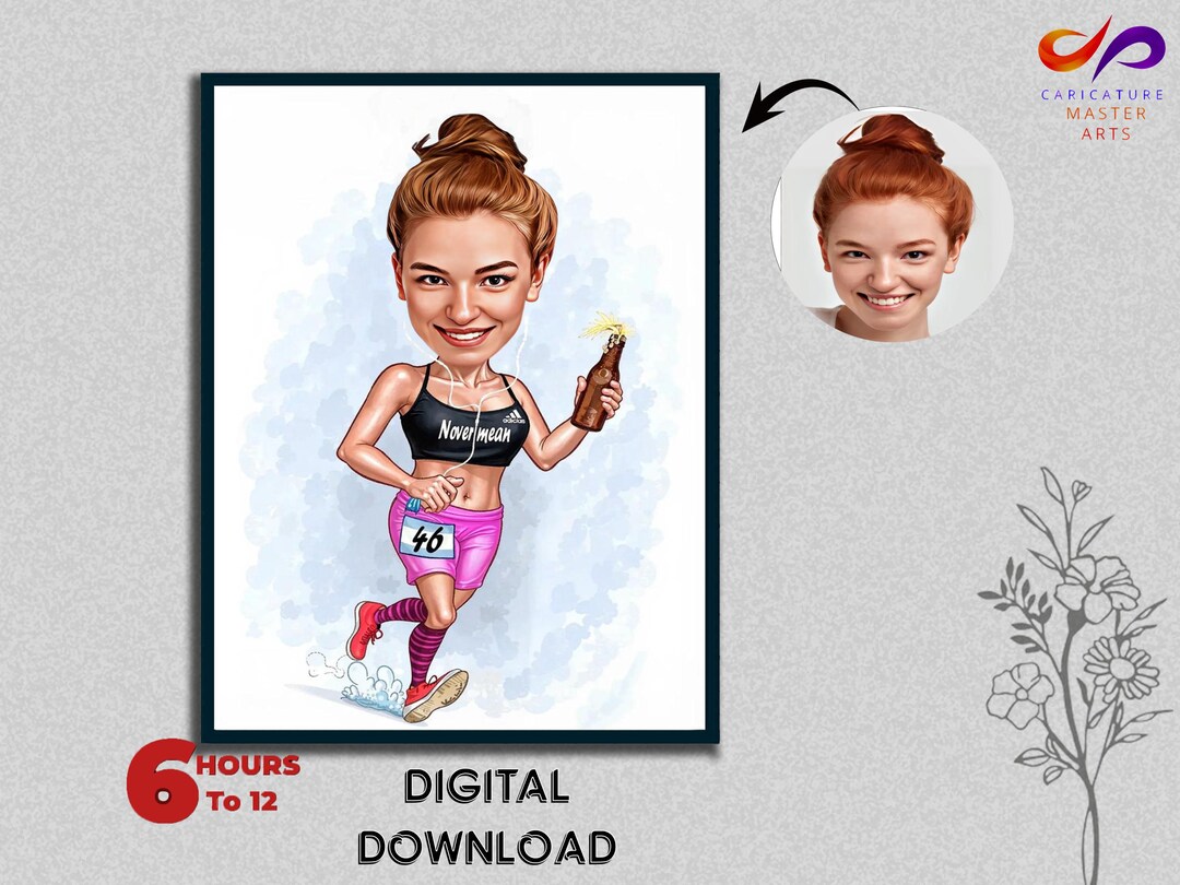 Female Girls Runner Caricature Racer Sprinter Jogger Athlete Contestant ...