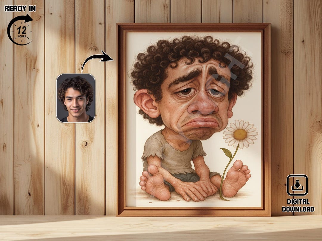 Custom Sad Caricature Portrait: Funny Cartoon Digital Art - Etsy