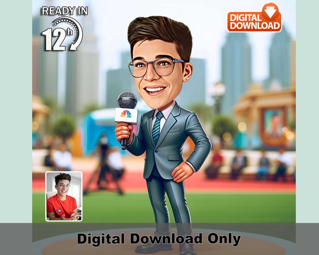 Custom Anchor Caricature Personalized Sportscaster Cartoon Portrait ...