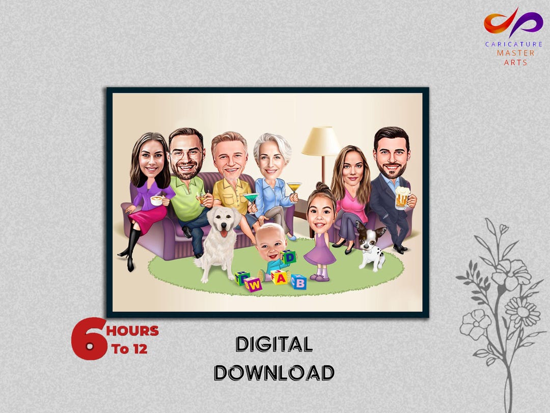 Custom Family Cartoon Portrait, Family Caricature From Photo, Family of ...