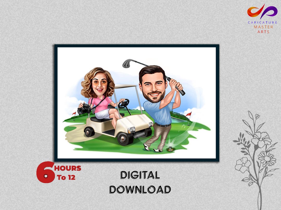 Custom Funny Golf Players Couple Caricature Romantic Partners on the ...