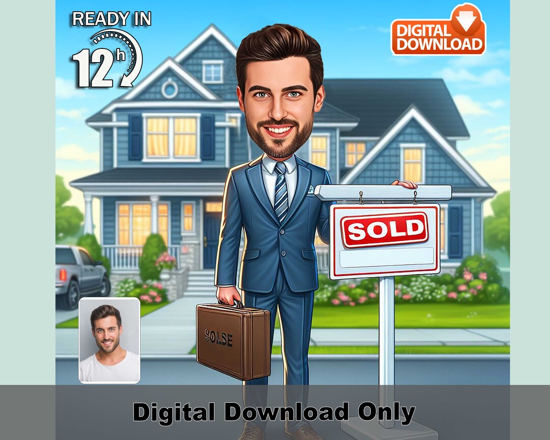 REALTOR Caricature CUSTOM Artwork for Real Estate Professionals Male ...