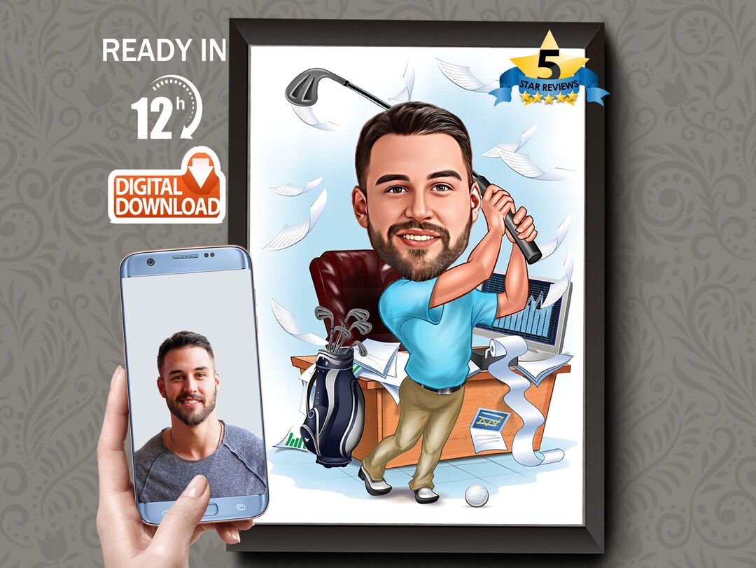 Custom Golfer Boss Caricature From Photo, Golfer Caricature, Digital ...