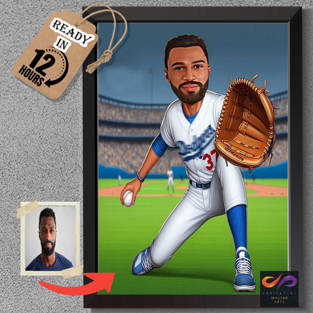 Los Angeles Dodgers Cartoon Portrait Custom Funny Baseball Player ...