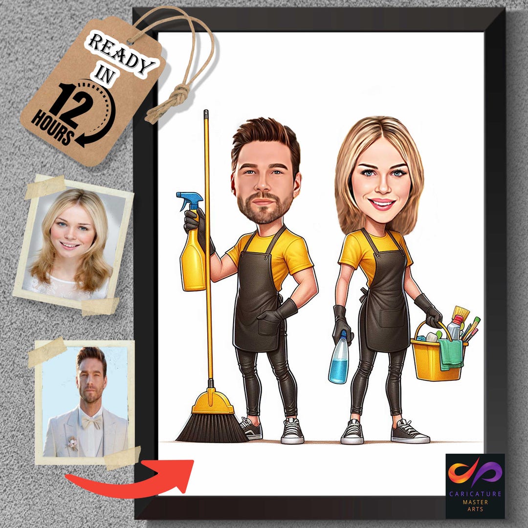 Custom Cleaner Cartoon Portrait, Cleaner Caricature, Gift for Couple ...