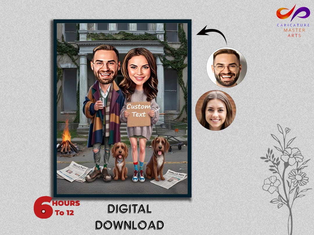 Custom Couple Caricature Partner Friends Pets Dogs Male Female Besties ...