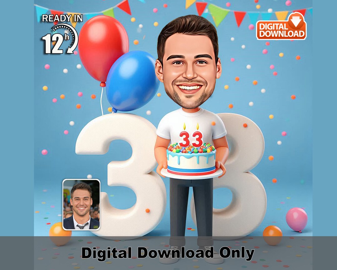 PERSONALIZED 33th BIRTHDAY Extra Special Day Caricature Photo to ...