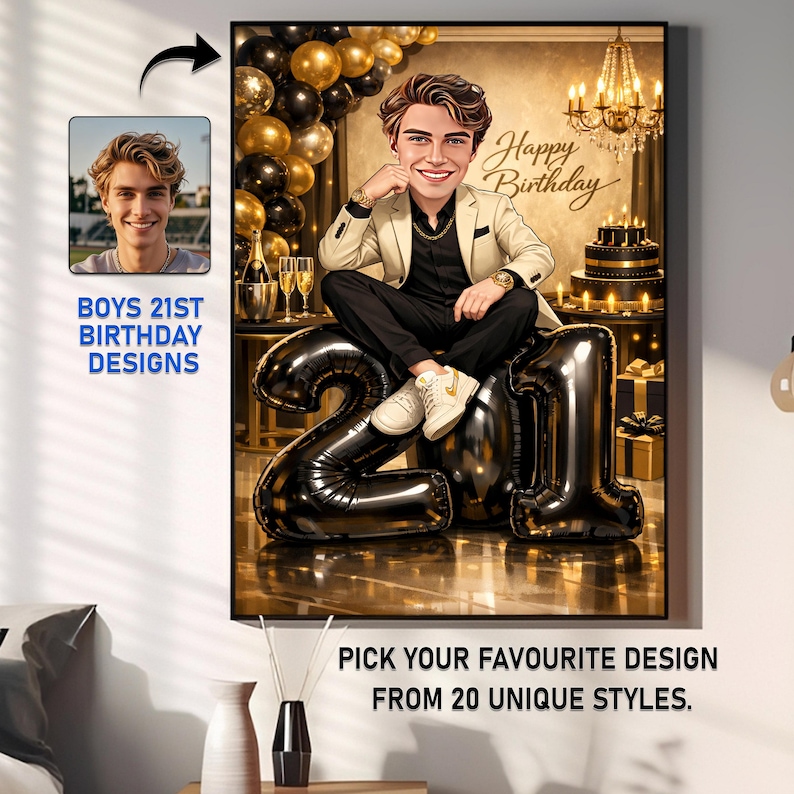 Personalized 21st Birthday Caricature, Custom Portrait Art (digital ...