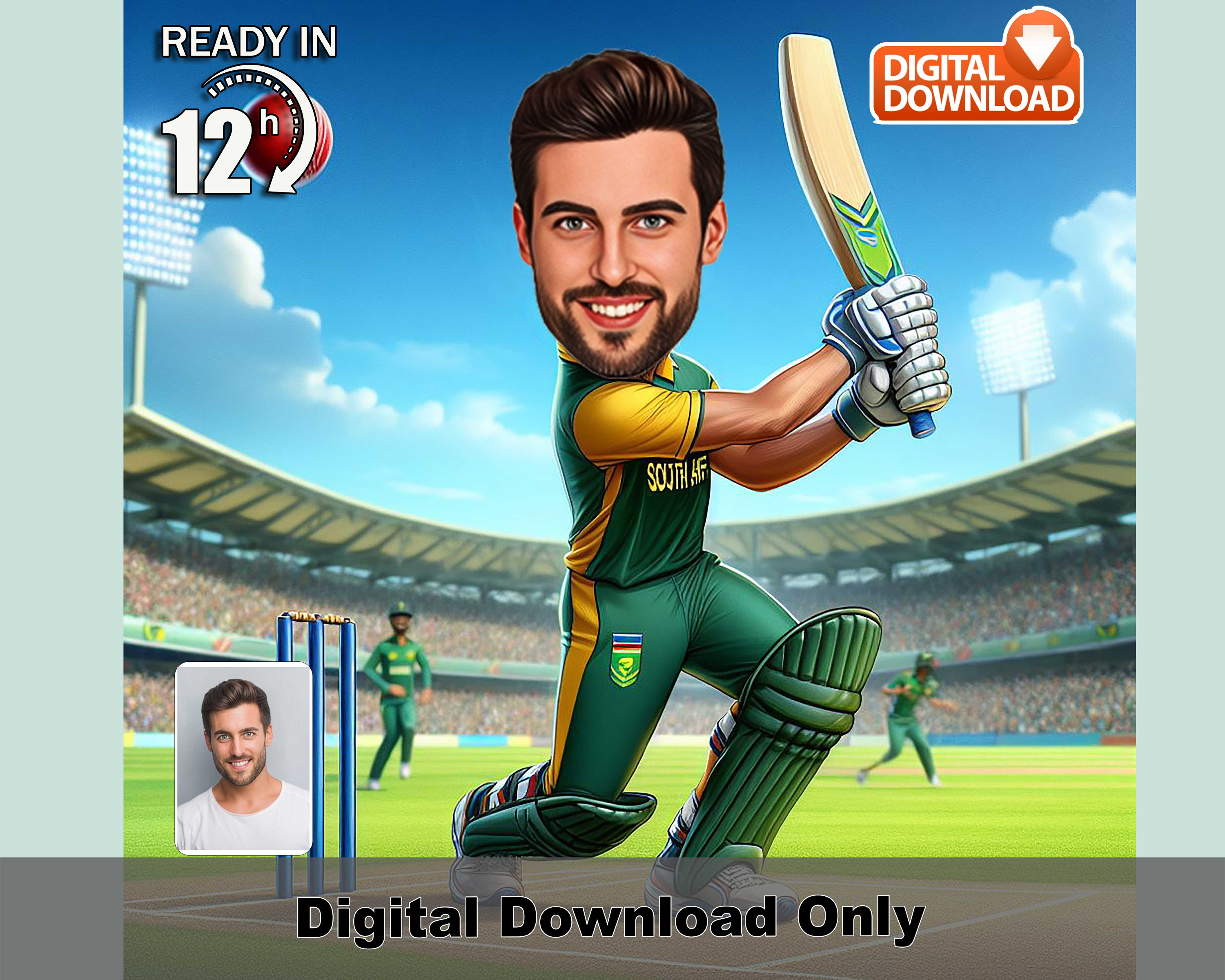 SOUTHAFRICA Cricket Player Cartoon Drawing From Photo Picture Male ...