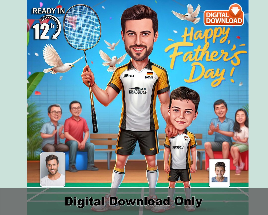 Custom FATHERSDAY CARICATURE Cartoon Drawing From Photo Smashing Dad ...