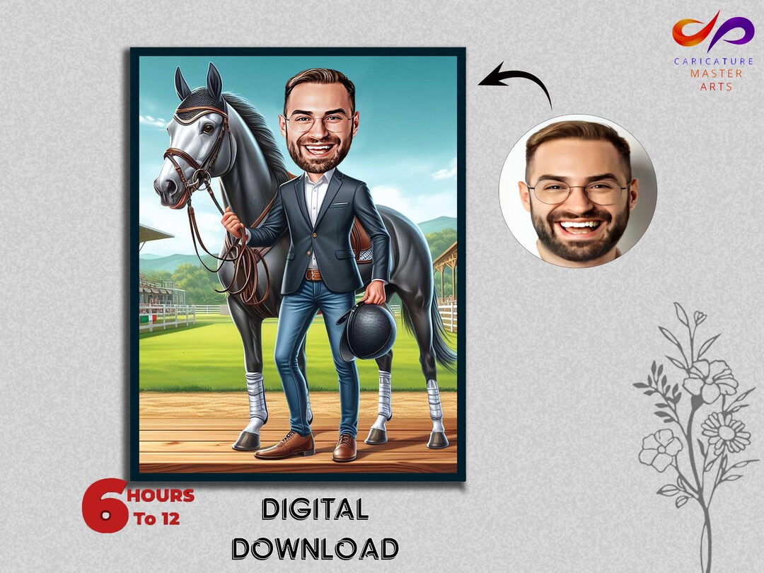 Horseman Gift Horse Rider Caricature From Photo Funny Horse Racing ...