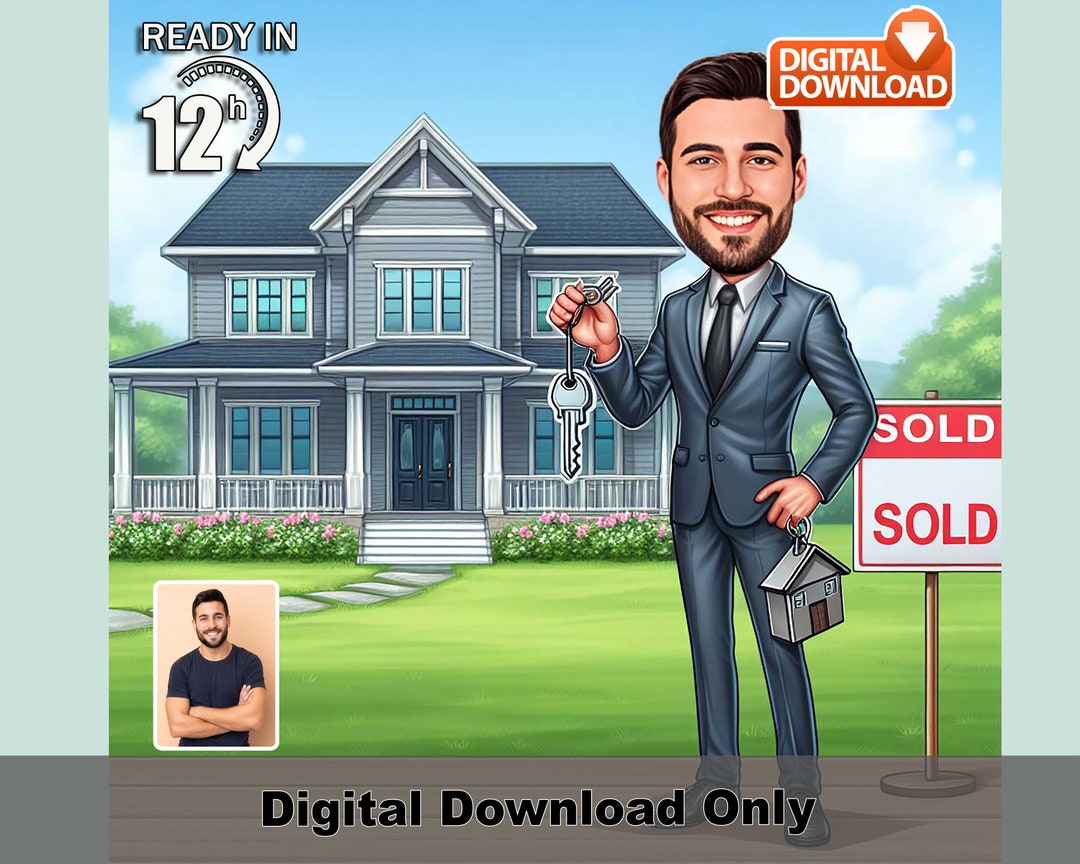 BROKERS CARICATURE Personalized Artwork for Realtor REALSTATE Agent ...