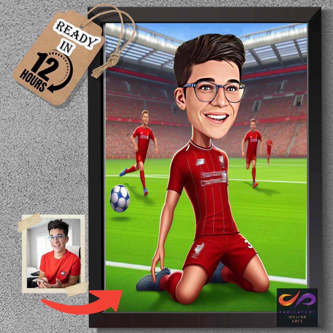 Celebrating Player Cartoon Portrait Custom Funny Football Player ...