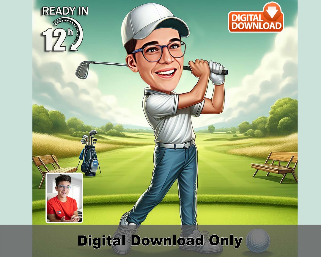 Custom Golf Player Caricatures Photo to Cartoon Sports Man Portrait ...