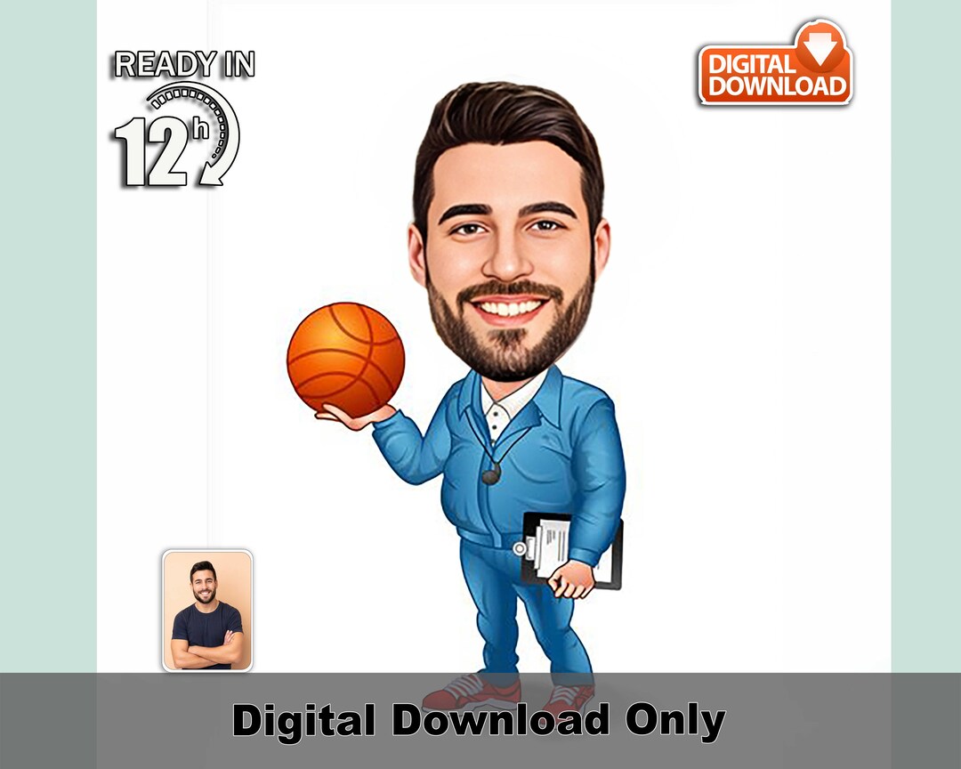 Basketball Coach Cartoon Drawing for Men, Basketball Coach Dad Gift ...