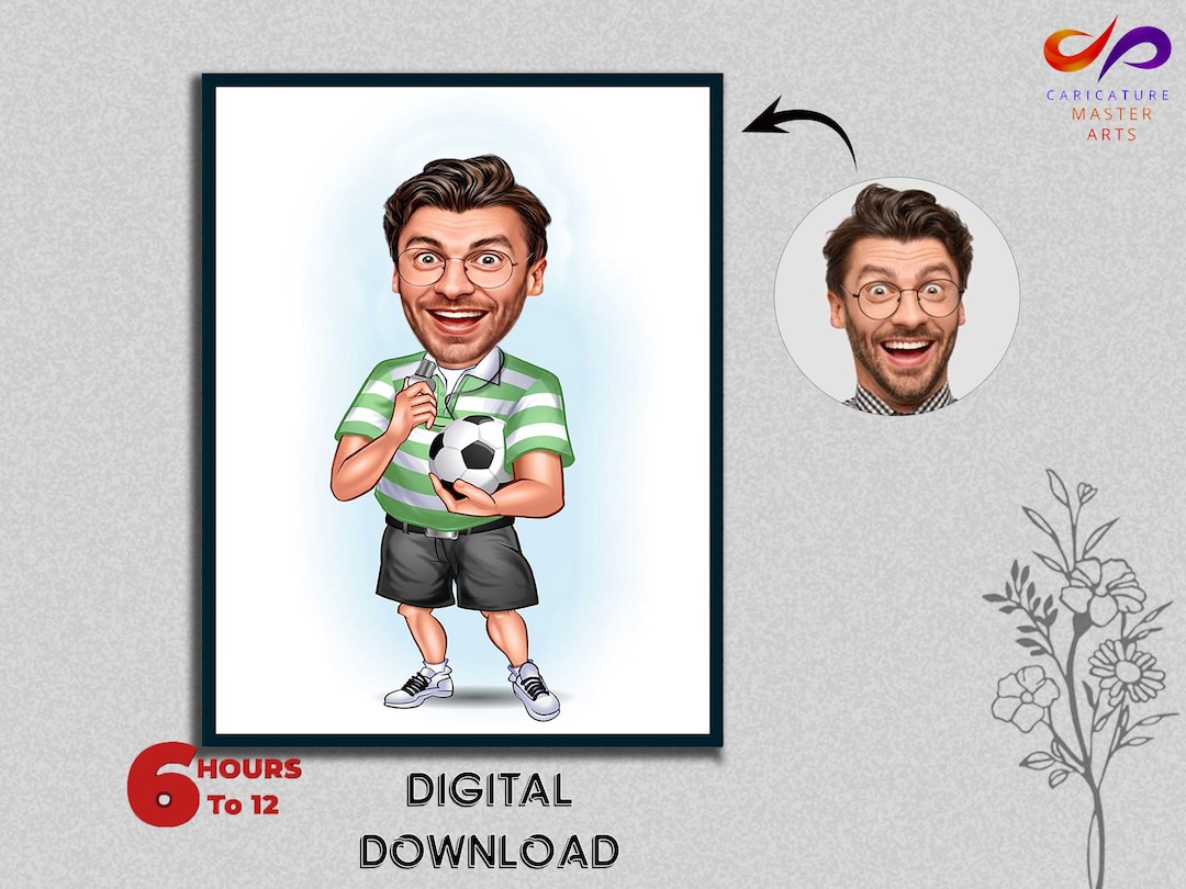 Custom Football Coach Caricature Portrait Athletic Coach Gift for Male ...