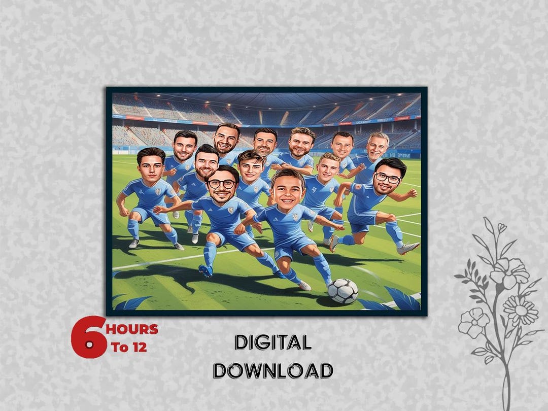 Custom Male Football Team Group Caricature Soccer Club School Foot Ball ...