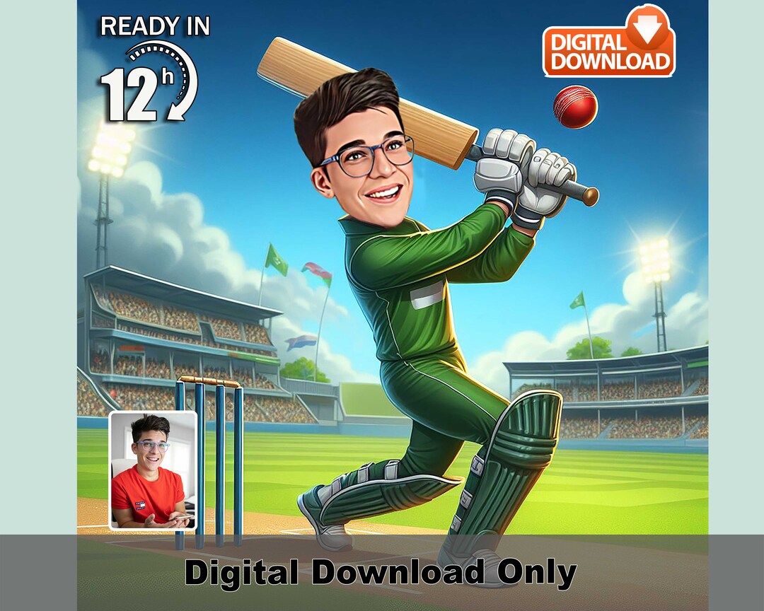 CUSTOM Cricket Caricature Cartoon Drawing From Photo Picture Male ...