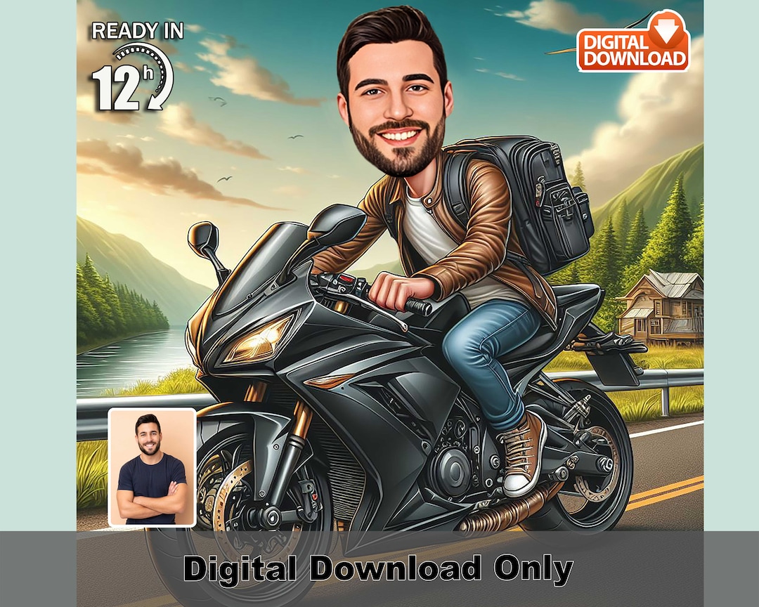 CUSTOM BIKER CARICATURE Fantastic Riding Motorcycle Perfect for Bike ...