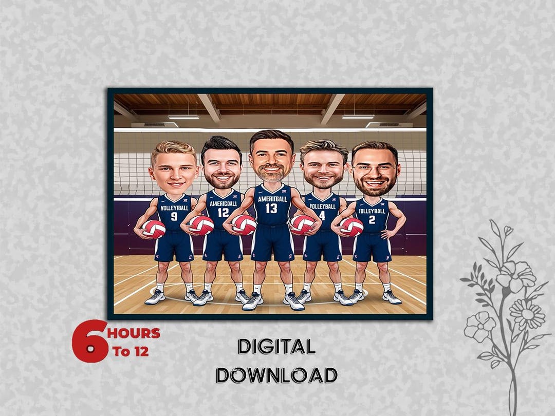 Custom Handball Team Squad Players and Coach Sports Caricature Court ...